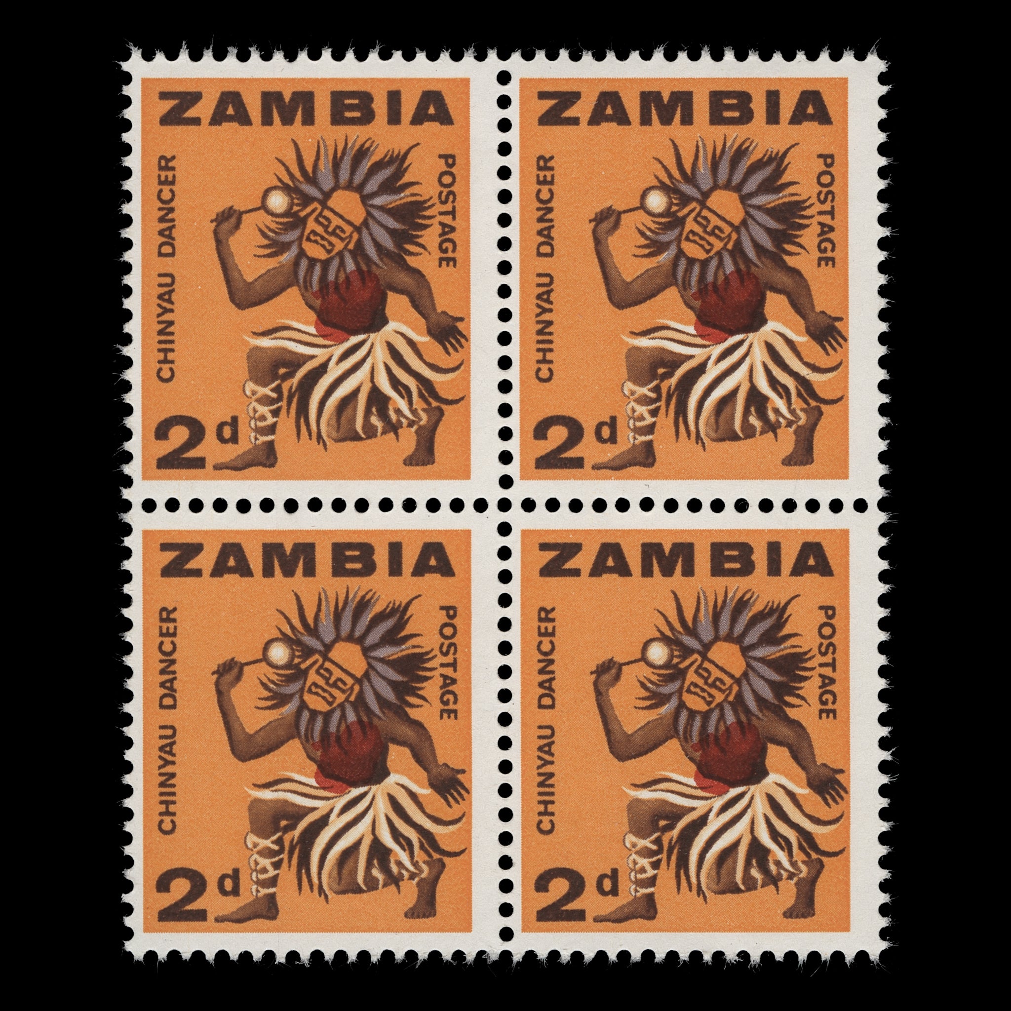 Zambia 1964 (Variety) 2d Chinyau Dancer block with red shift – ZEBOOSE.COM