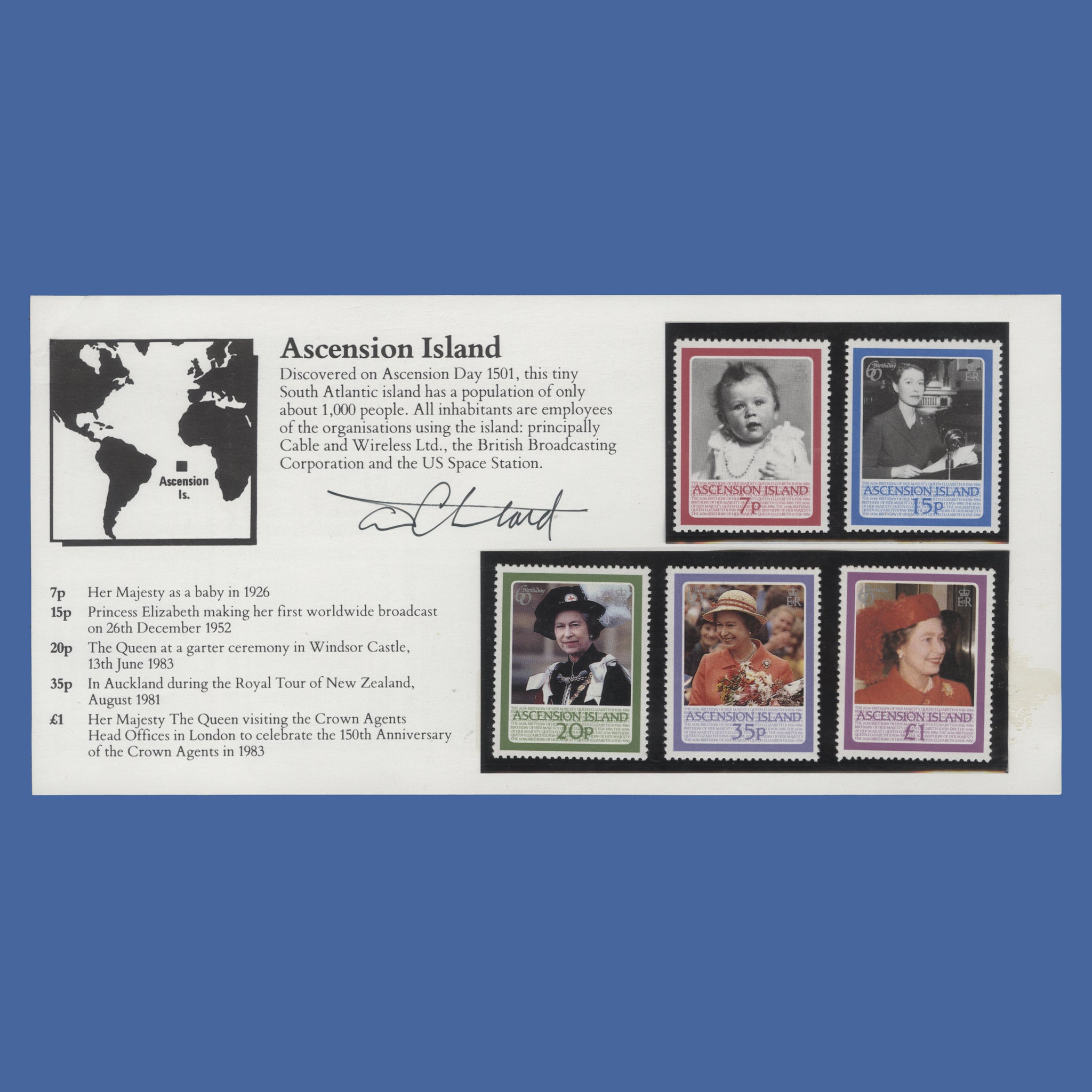 Ascension 1986 Queen Elizabeth II's Birthday flyer signed by Tony Theo ...