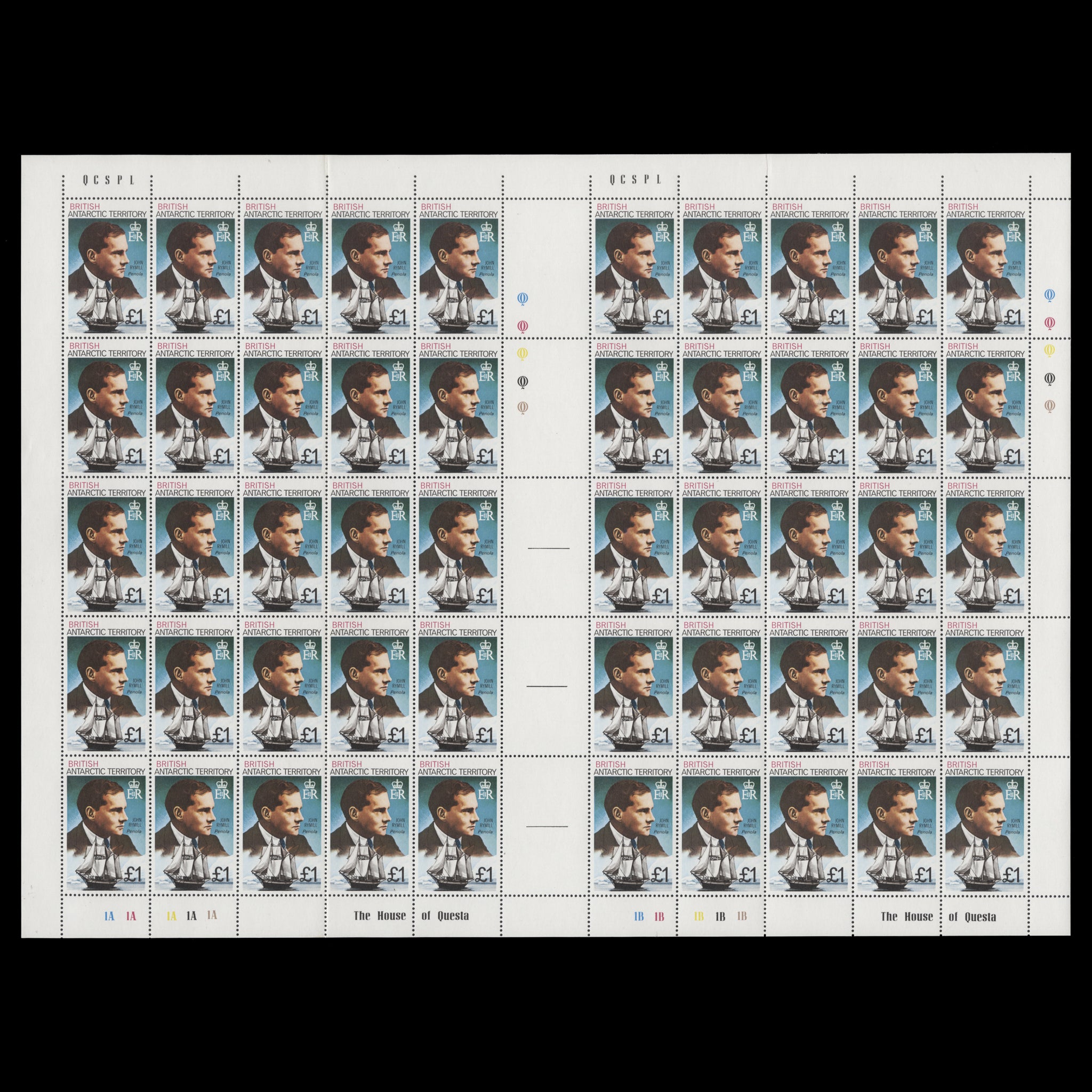 BAT 1978 (MNH) £1 John Rymill double pane of 50 stamps – ZEBOOSE.COM