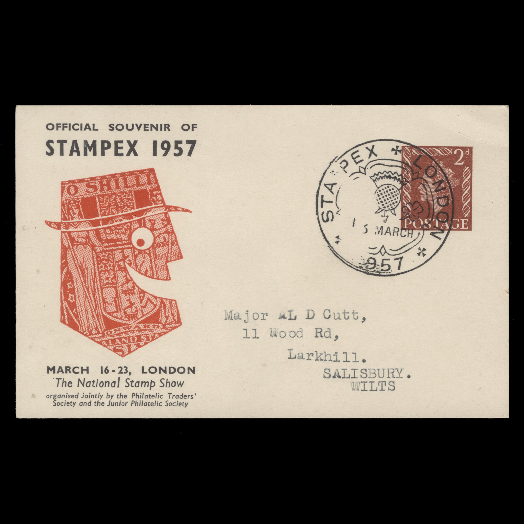 Great Britain 1957 Stampex, London first day souvenir postcard ...