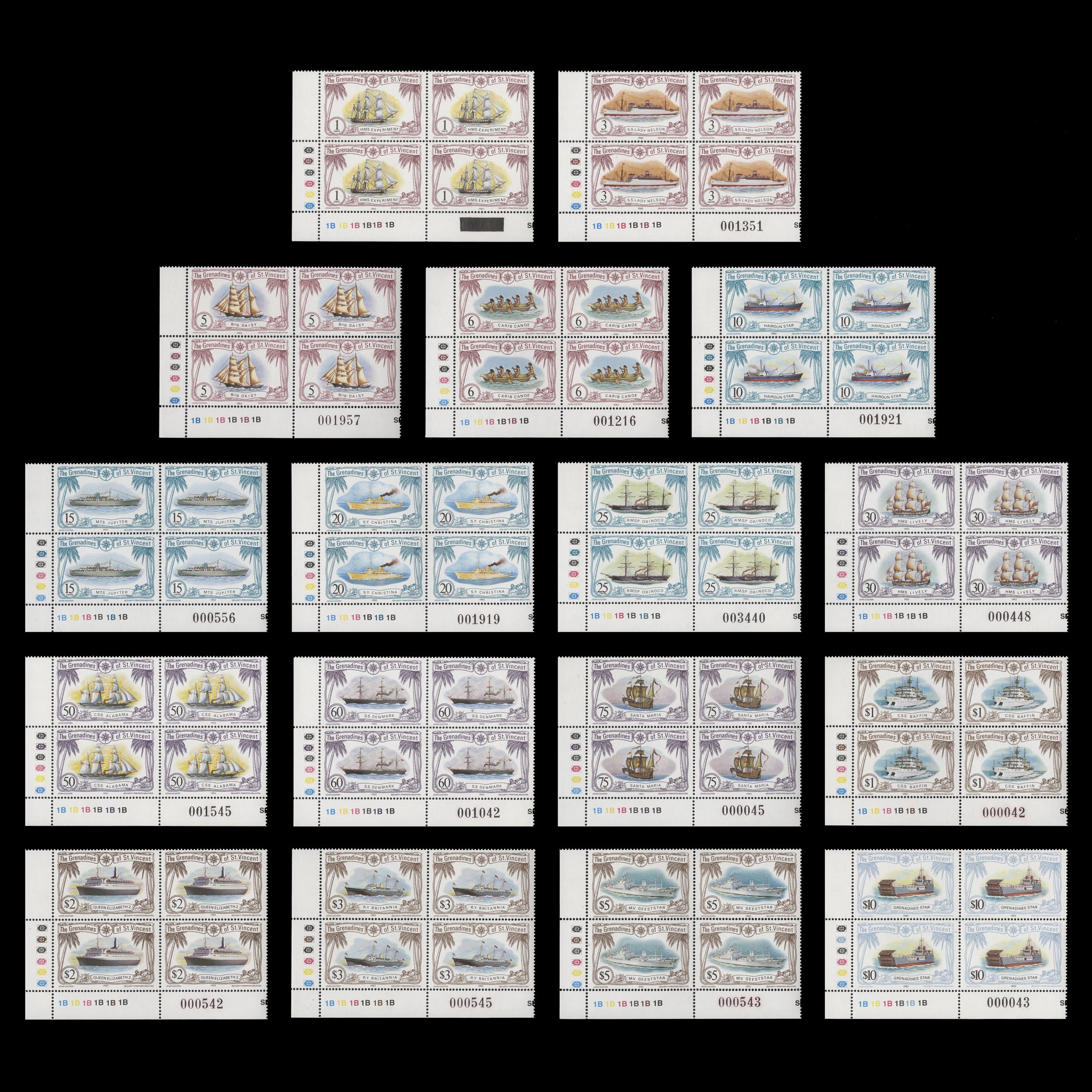 Grenadines of St Vincent 1982 (MNH) Ships Definitives plate blocks ...
