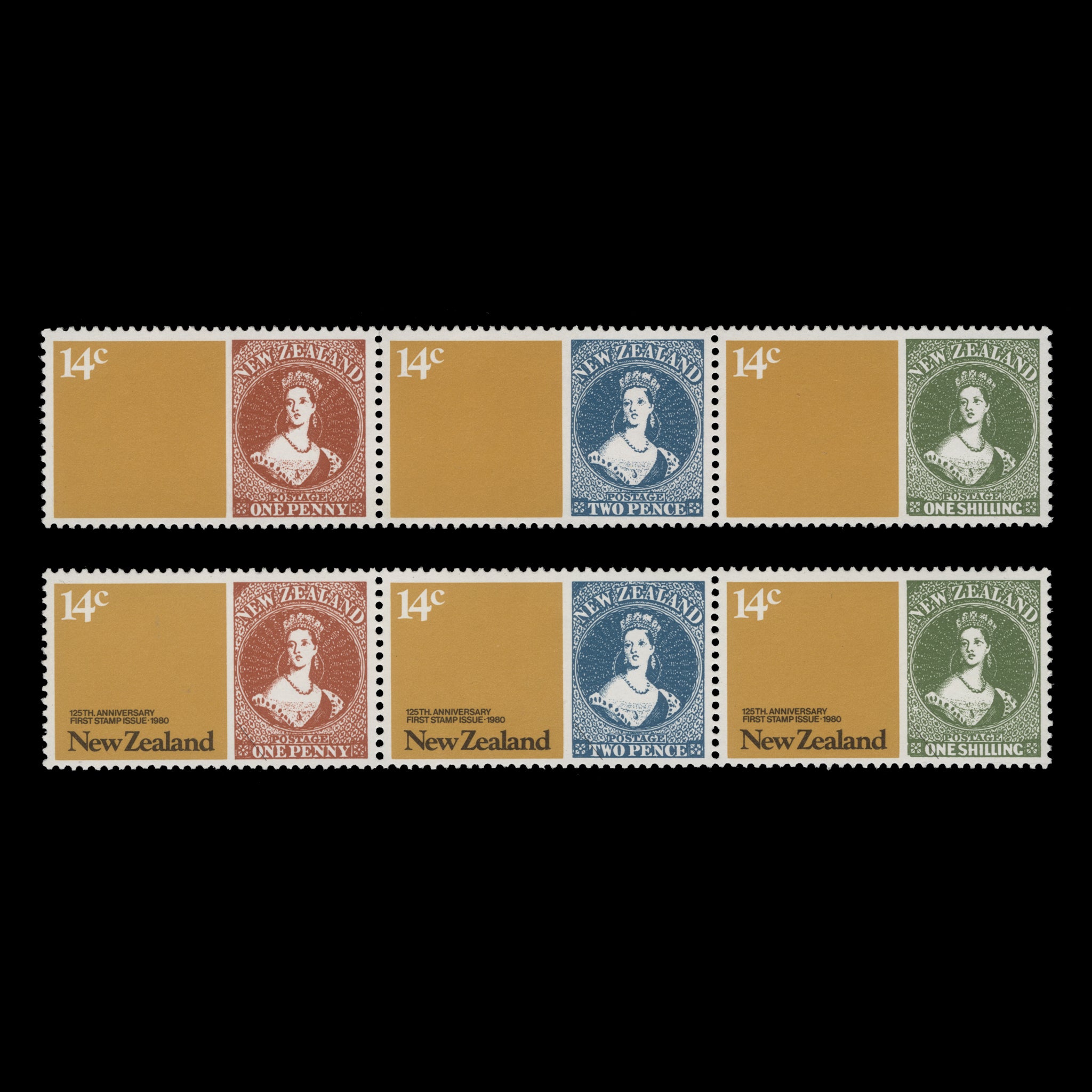 New Zealand 1980 (Variety) 14c Stamps Anniversary strip missing black ...