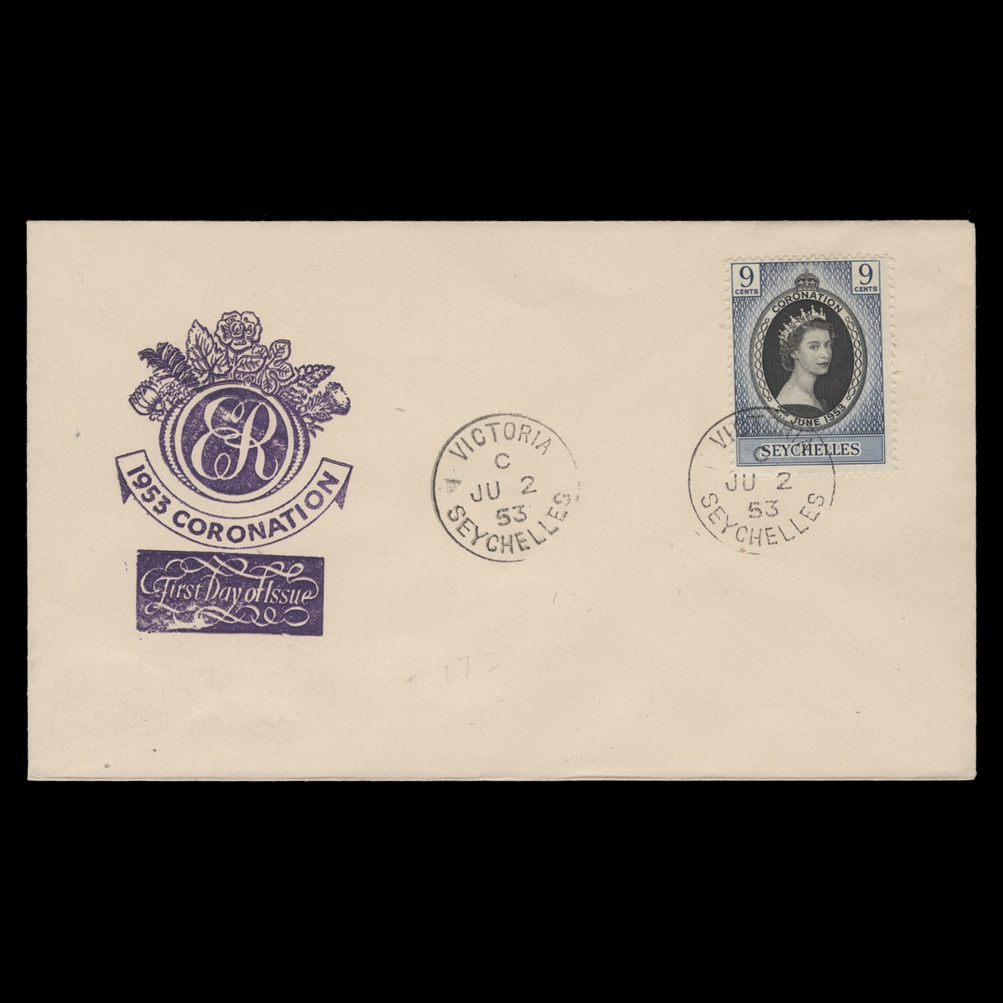 Seychelles 1953 (FDC) 9c Coronation, VICTORIA – ZEBOOSE.COM