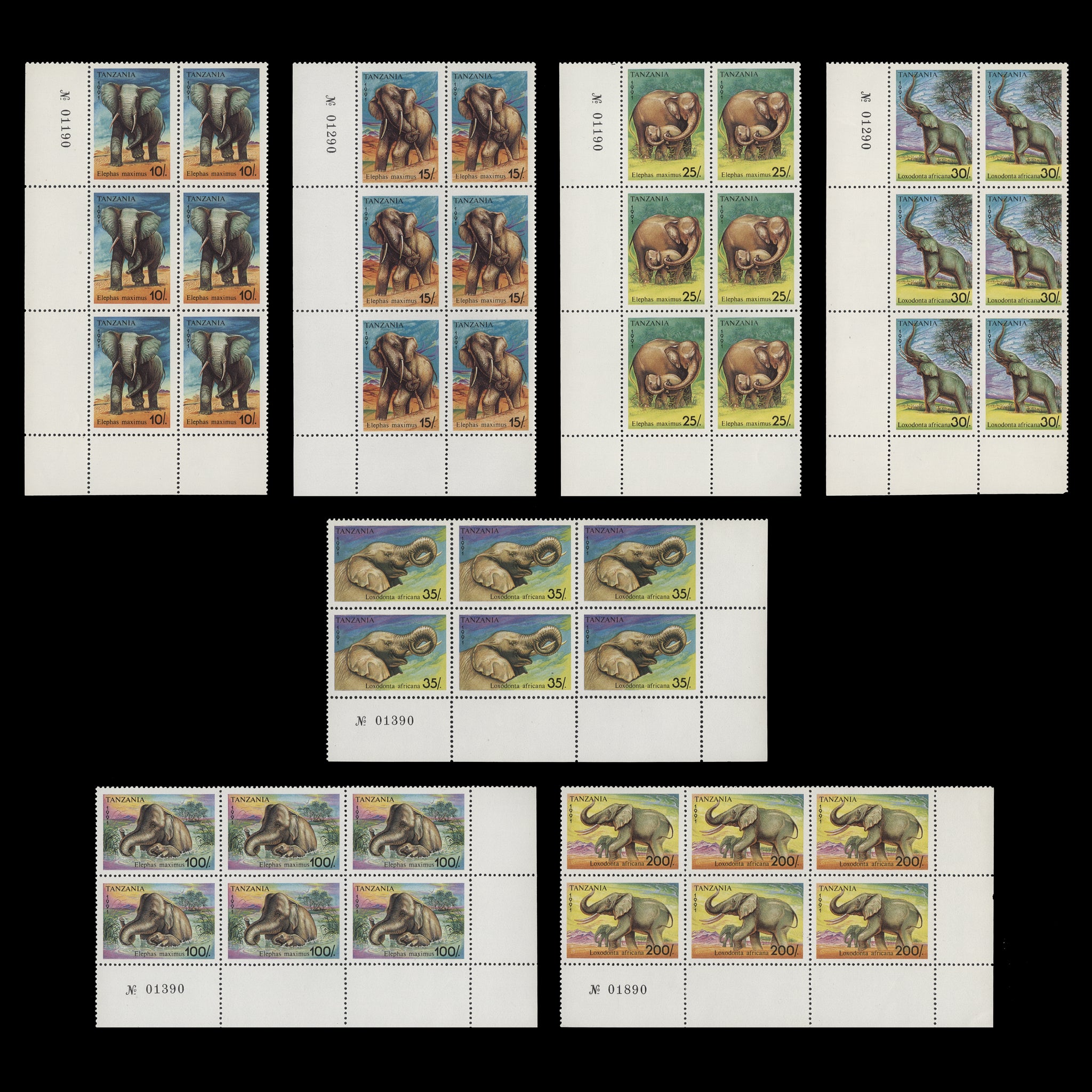 Tanzania 1991 (MNH) Elephants sheet number blocks – ZEBOOSE.COM