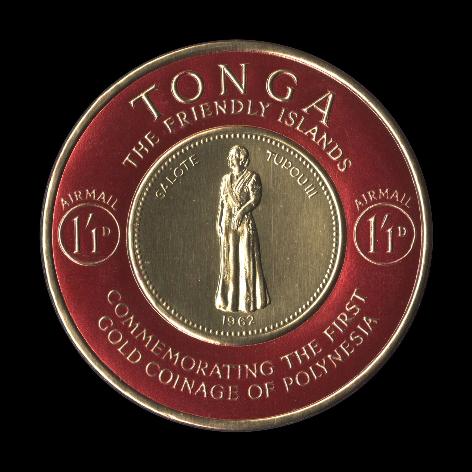 Tonga 1963 (Trial) 1s1d Gold Coinage Commemoration, carmine border ...