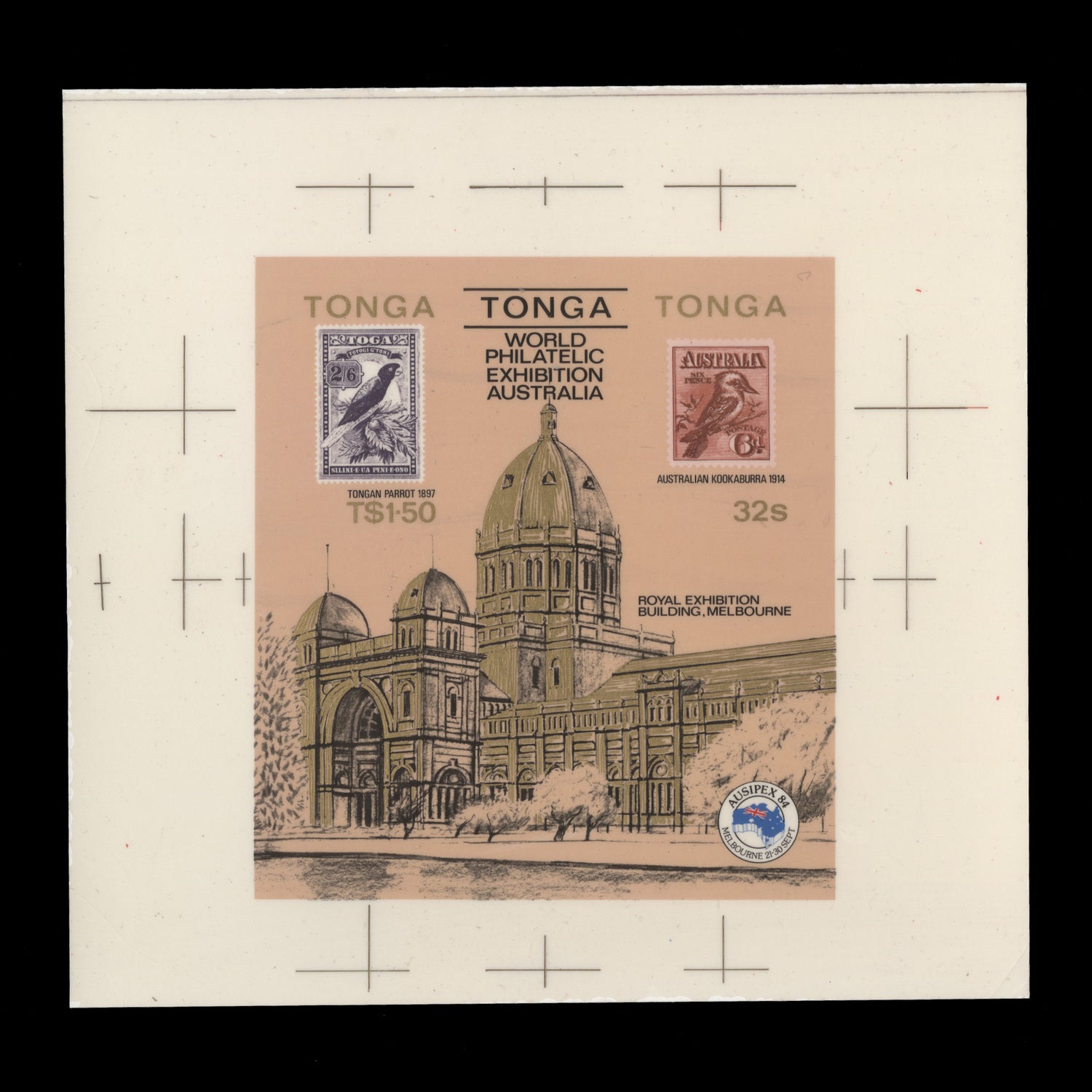 Tonga 1984 Ausipex Stamp Exhibition cromalin proof miniature sheet ...