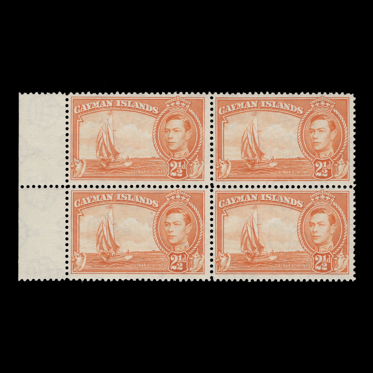 Cayman Islands 1947 (Variety) 2½d Schooner block with double frame ...