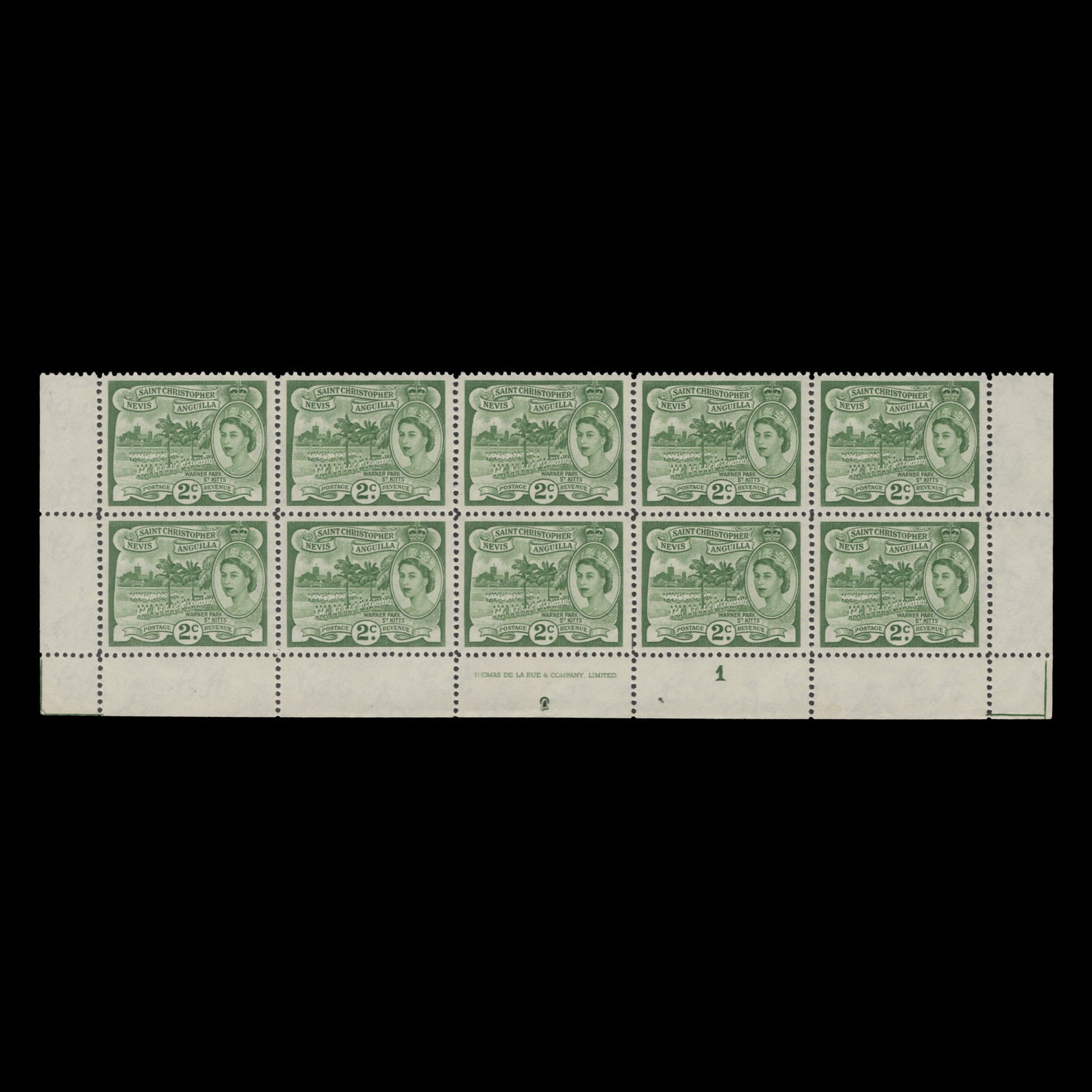 St Christopher Nevis Anguilla 1963 (MNH) 2c Warner Park plate 1 block ...
