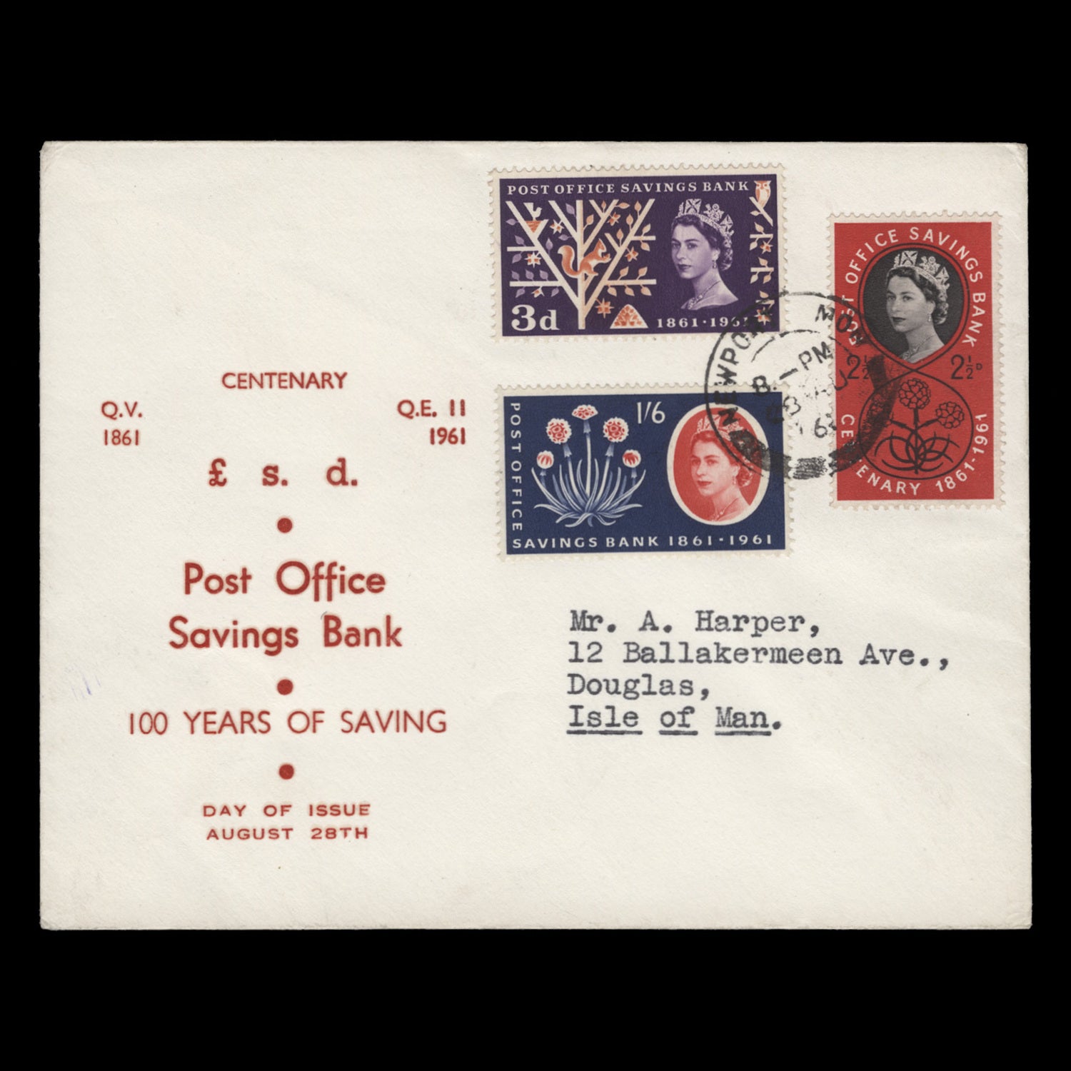 Great Britain 1961 (FDC) Post Office Savings Bank Centenary, NEWPORT ...