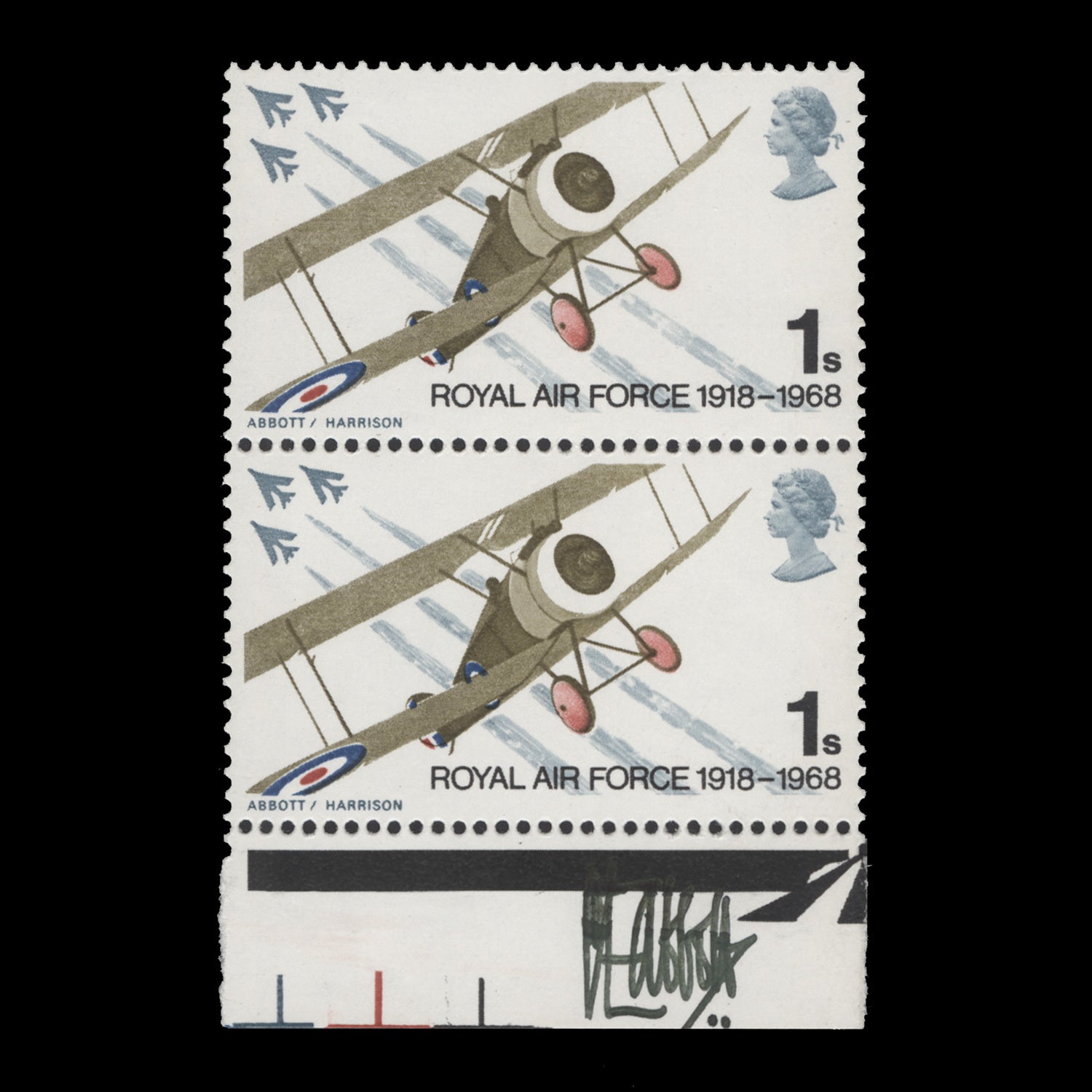 Great Britain 1968 (MNH) 1s Anniversaries pair signed by Clive Abbott ...