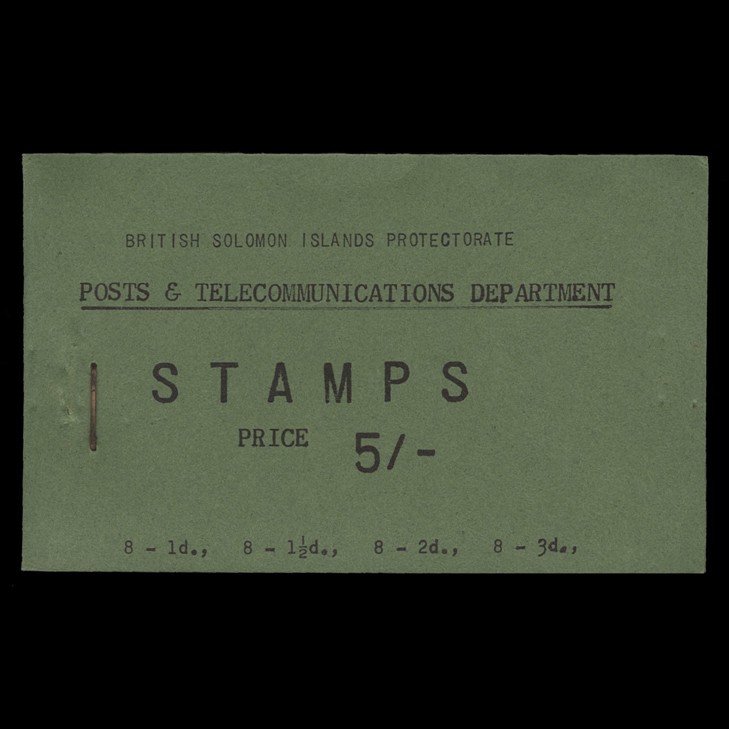 Solomon Islands 1960 5s Green type II booklet, stapled at left ...