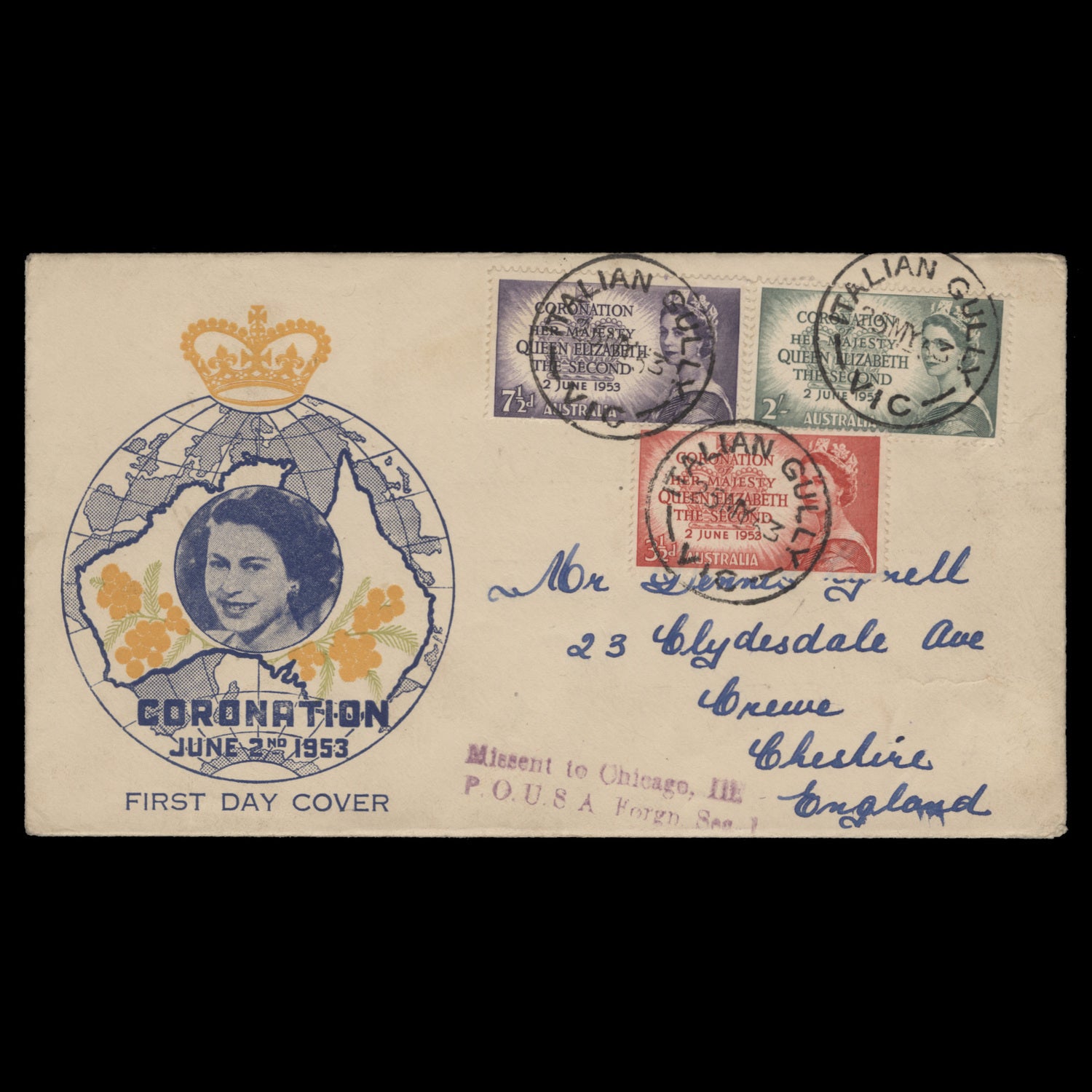 Australia 1953 Coronation first day cover, ITALIAN GULLY – ZEBOOSE.COM