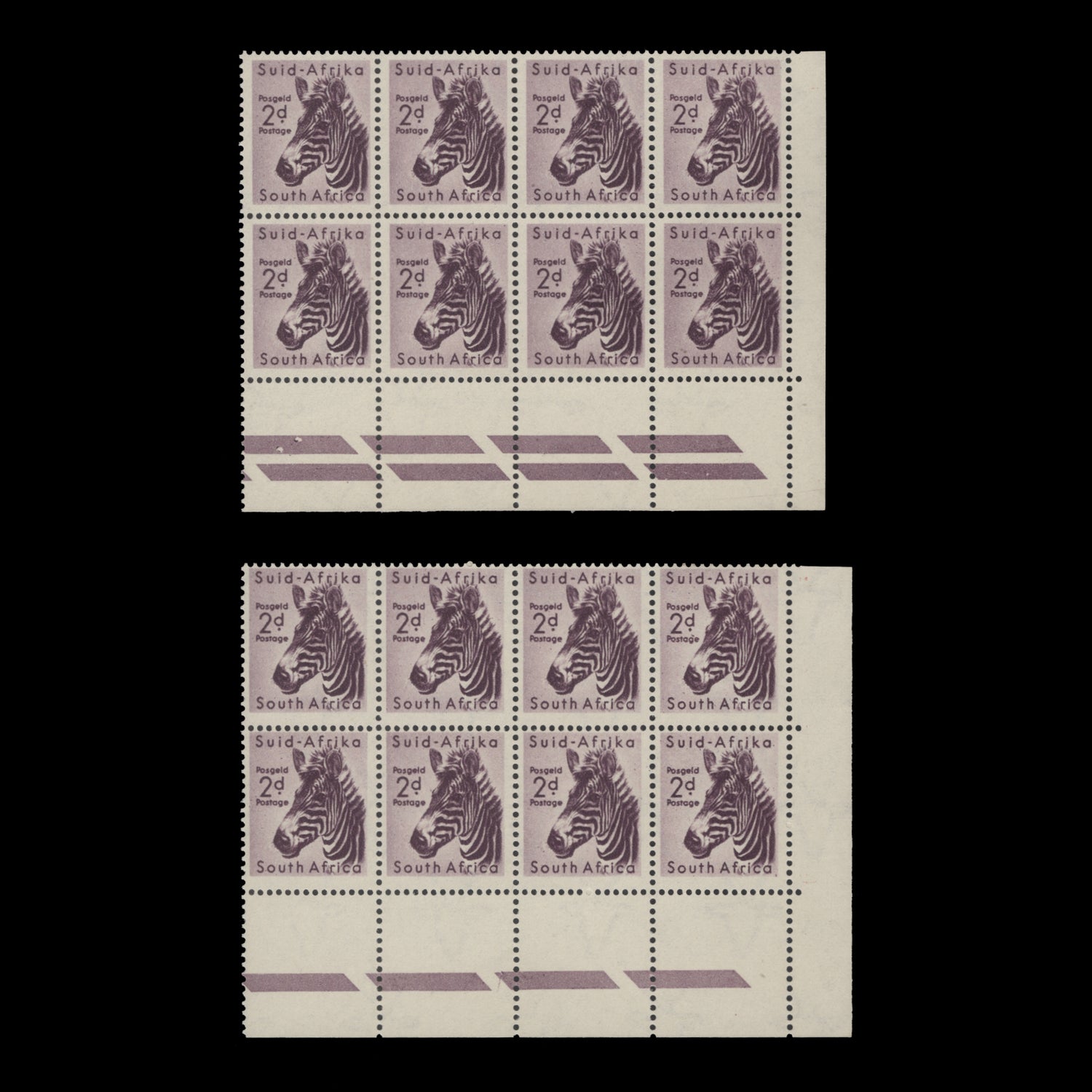 South Africa 1957 (MLH) 2d Mountain Zebra blocks from cylinder 92 ...