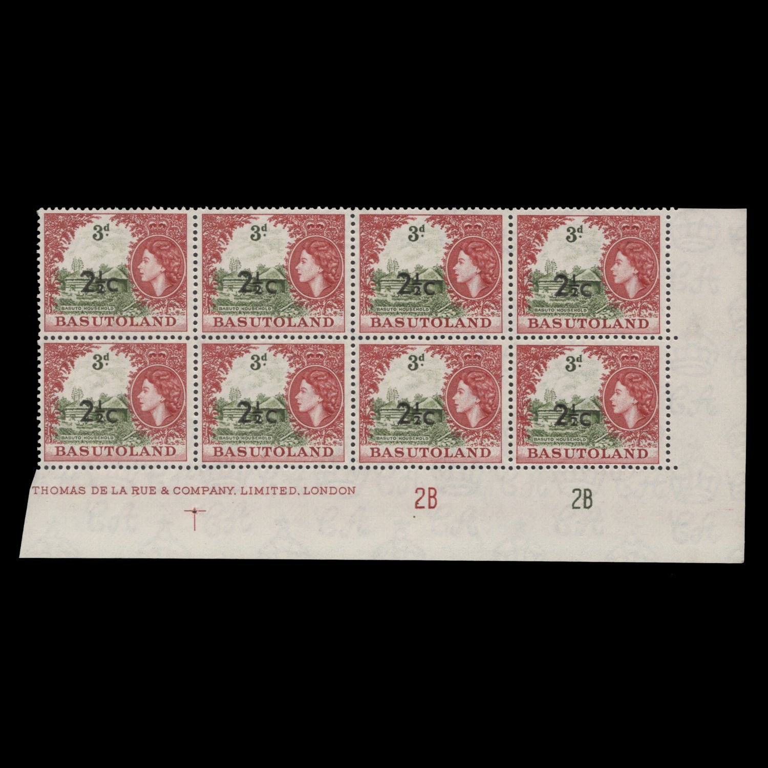 Basutoland 1961 Mnh 2½c 3d Basuto Household Imprint Plate 2b 2b Block