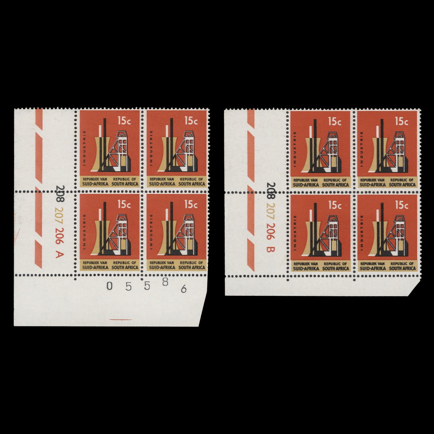 South Africa 1967 (MNH) 15c Industry cylinder blocks, RSA watermark ...